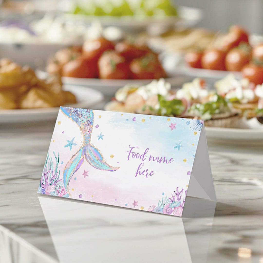 EDITABLE Mermaid Party Food Tent Card, Under the Sea Food Name Card ...