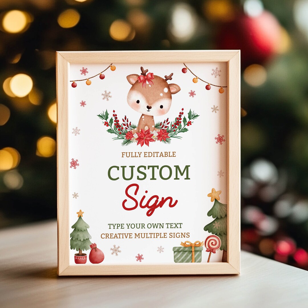 EDITABLE Reindeer Birthday Party Sign, Christmas Birthday Custom Sign ...
