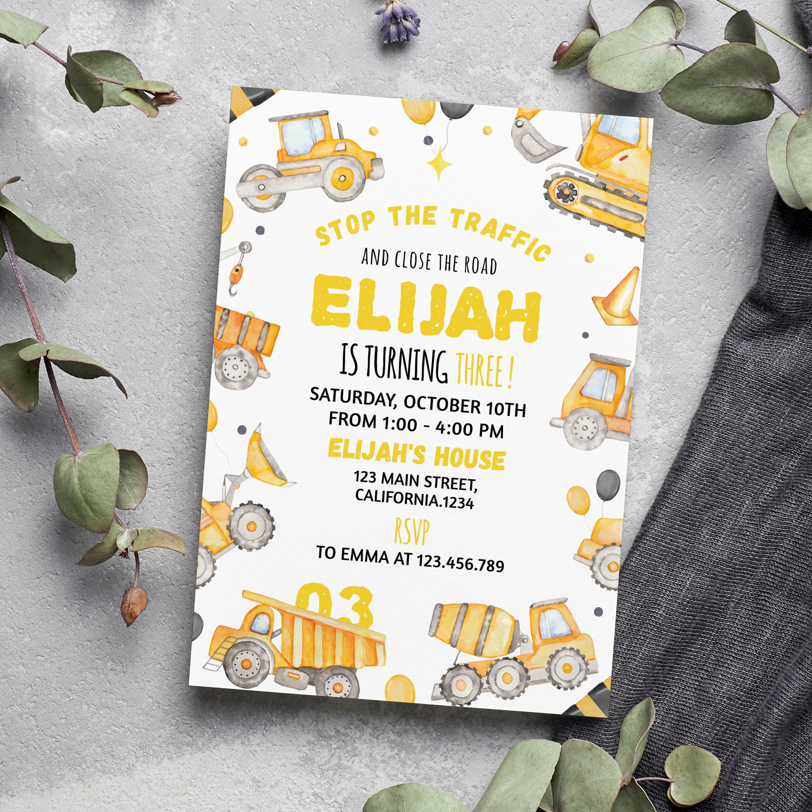 EDITABLE Construction Birthday Invitation Construction - Etsy