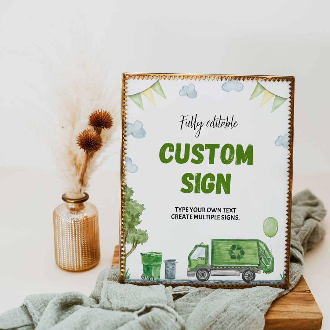 EDITABLE Garbage Truck Birthday Party Sign, Trash Truck Custom Sign ...
