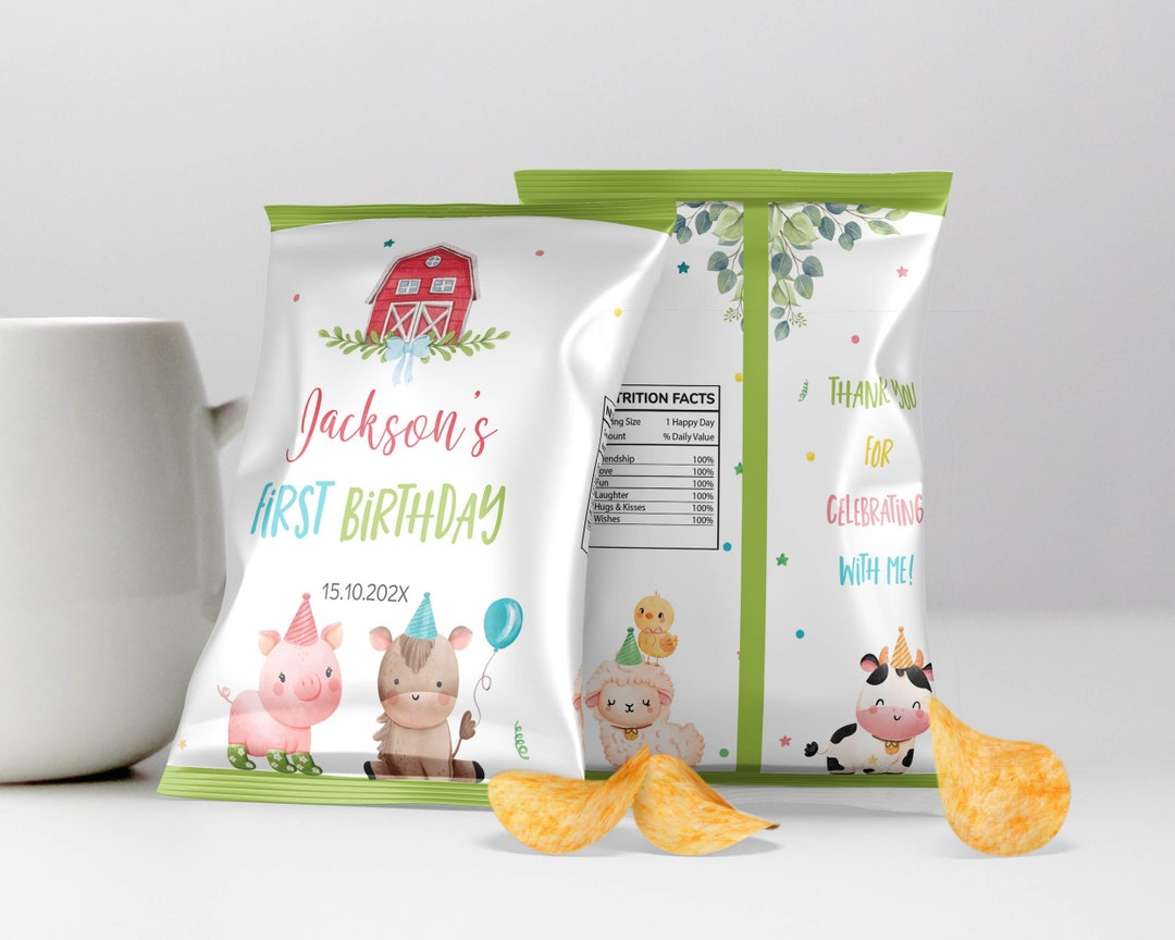 EDITABLE Farm Animals Birthday Chip Bag Barnyard Birthday - Etsy