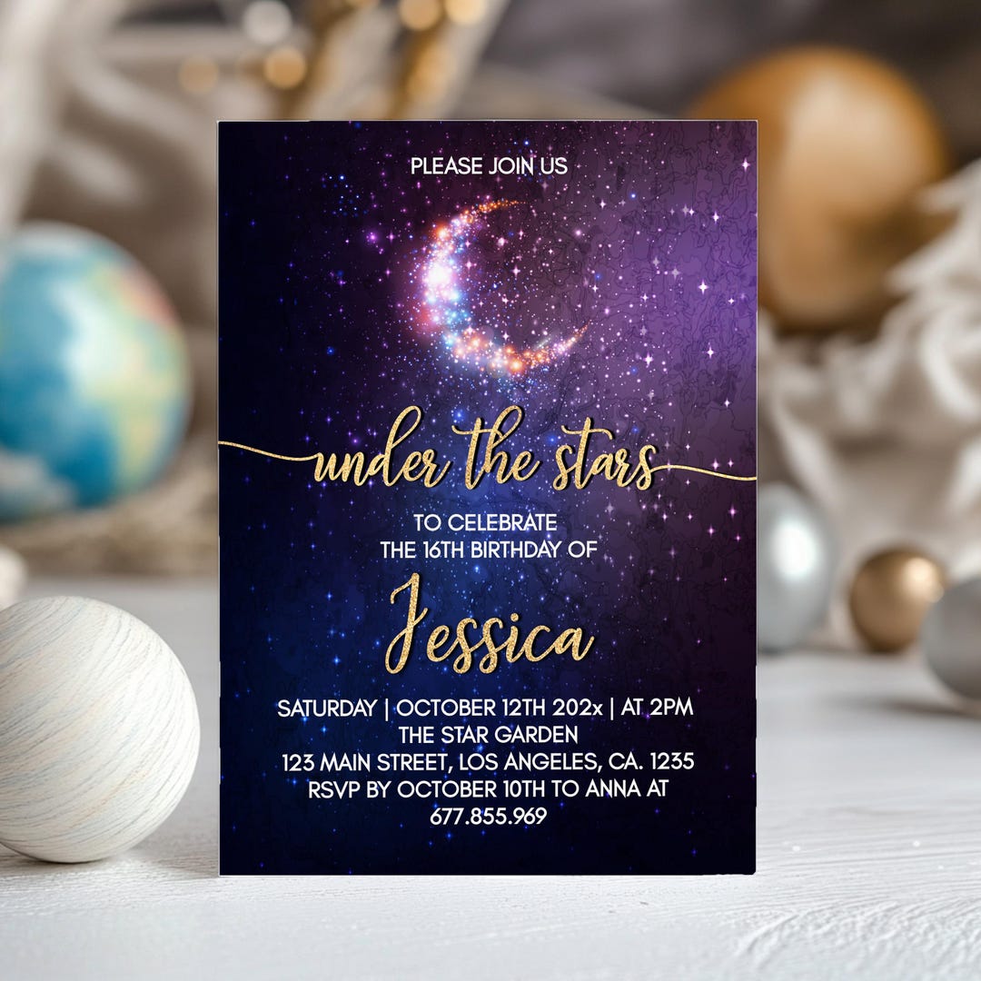 Galaxy Birthday Invitation, Sweet Sixteen Galaxy Invitation, Star Night ...