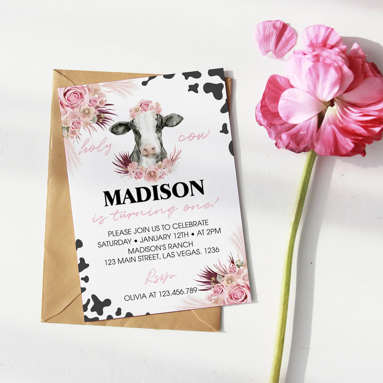 EDITABLE Holy Cow I'm One Invitation Cow 1st Birthday - Etsy