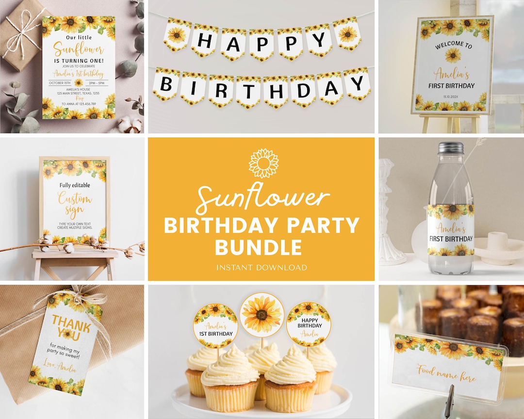 Editable Sunflower Birthday Invitation Bundle, Boho Sunflower Party ...