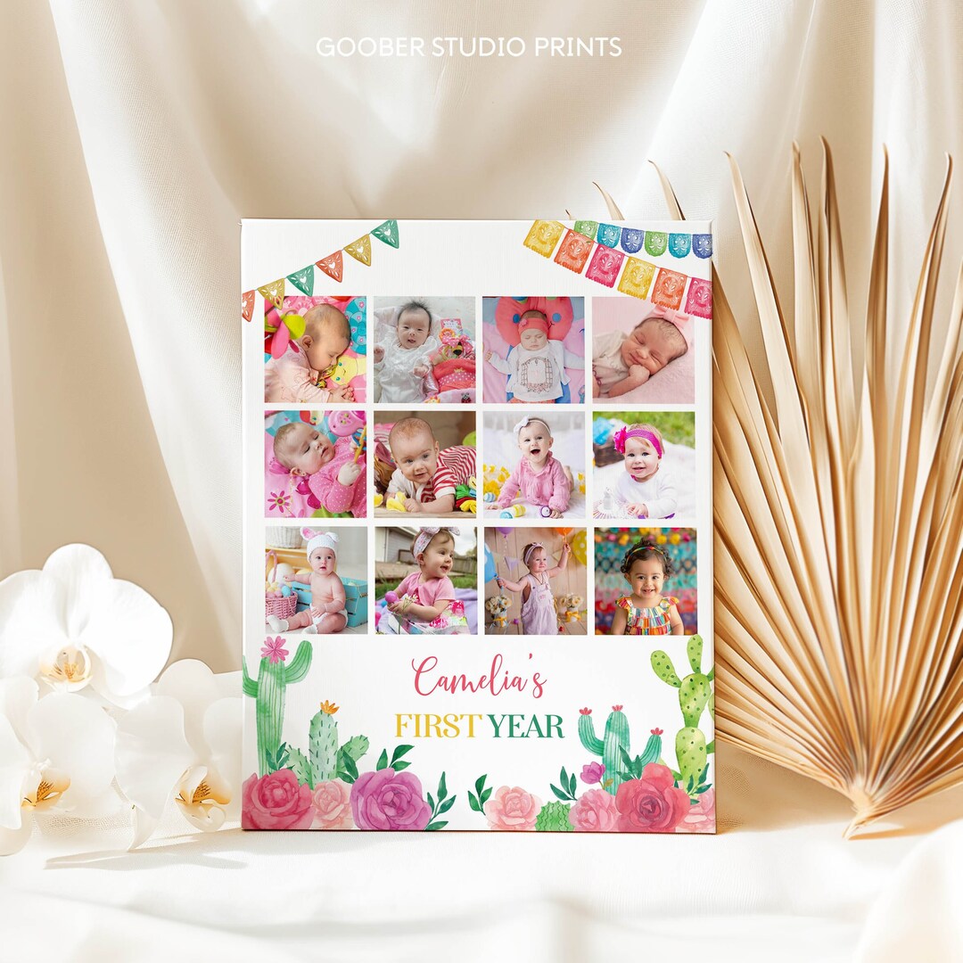 Editable First Year Photo Collage, 12 Month Photo Banner, Baby First ...