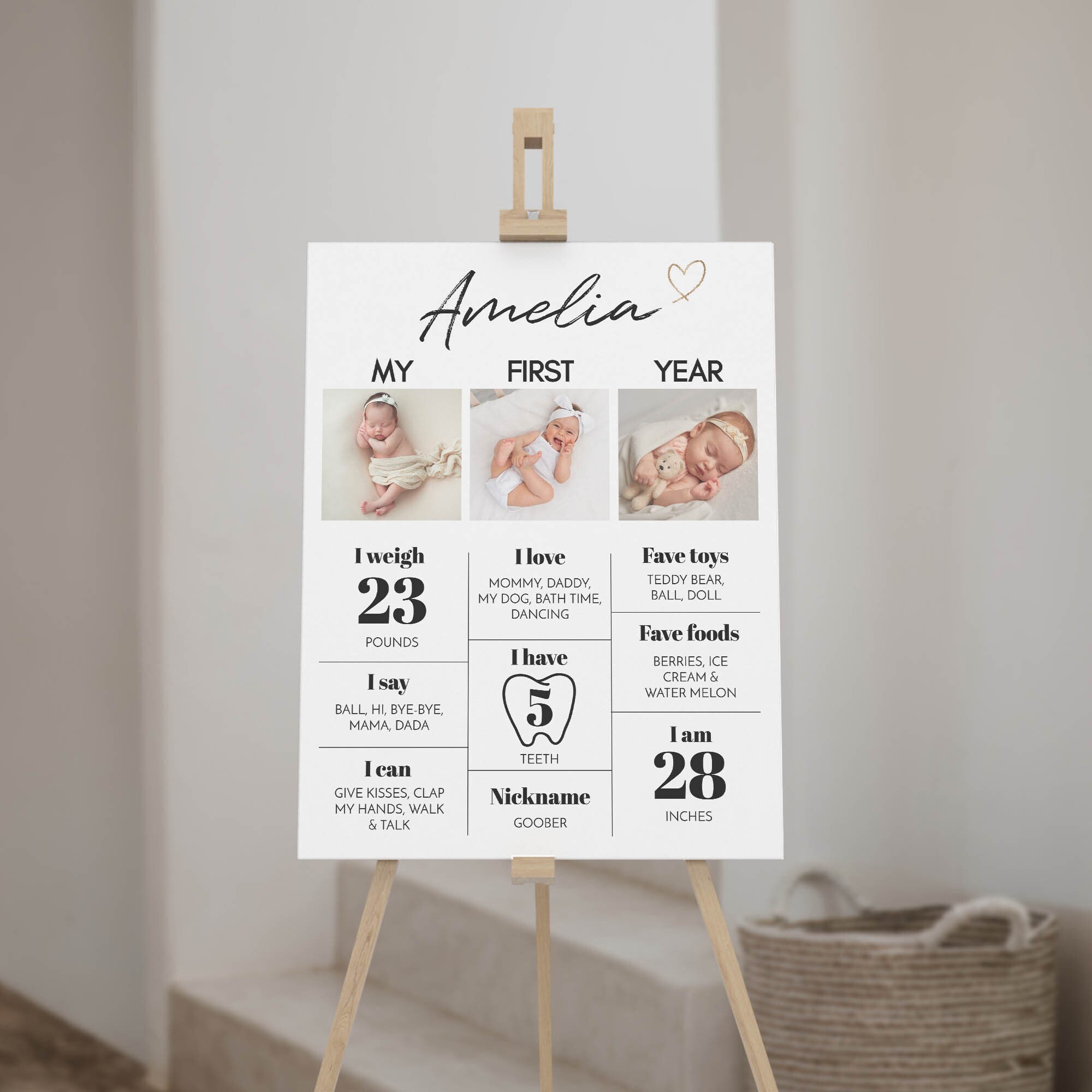 EDITABLE First Birthday Milestone Sign Modern 1st Birthday - Etsy