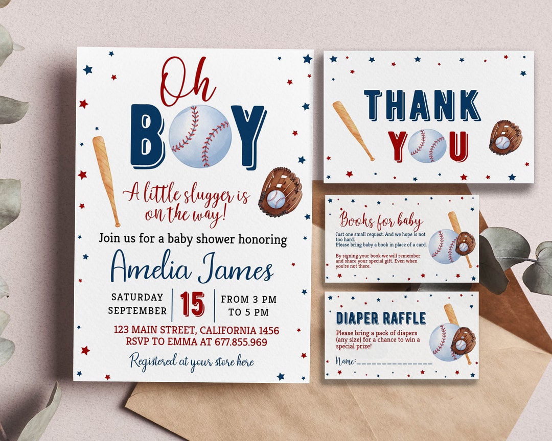 Editable Baseball Baby Shower Invitation Set, Sports Baby Shower ...