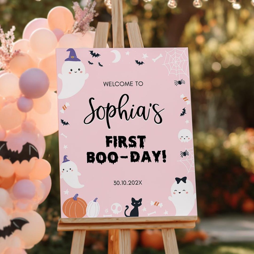 EDITABLE Spooky One Birthday Welcome Sign, First Boo Day Birthday Decor ...