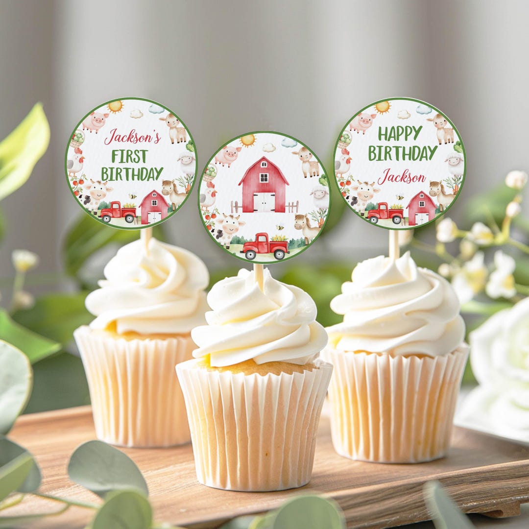 EDITABLE Farm Birthday Cupcake Toppers, Barnyard Birthday Cupcake ...