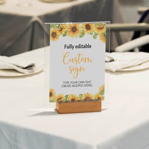 EDITABLE Sunflower Birthday Table Sign, Boho Sunflower Shower Custom ...