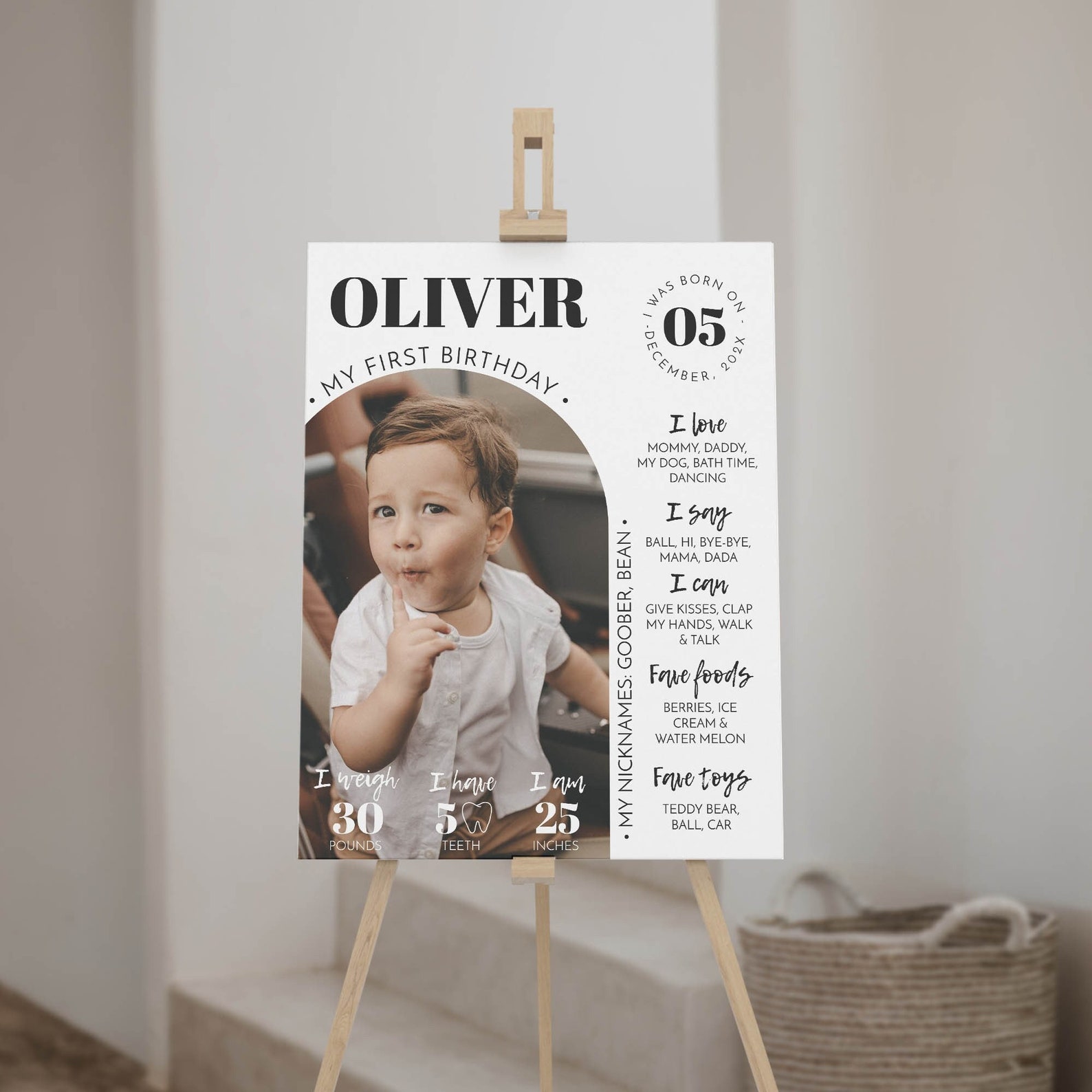 EDITABLE First Birthday Milestone Sign Modern 1st Birthday - Etsy