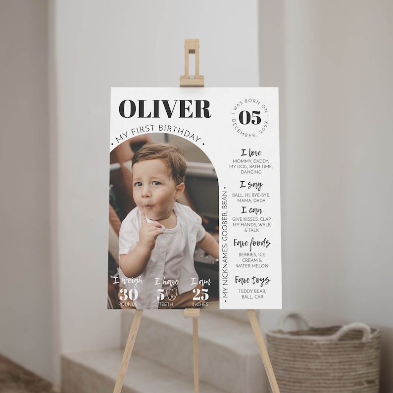 EDITABLE First Birthday Milestone Sign Modern 1st Birthday - Etsy