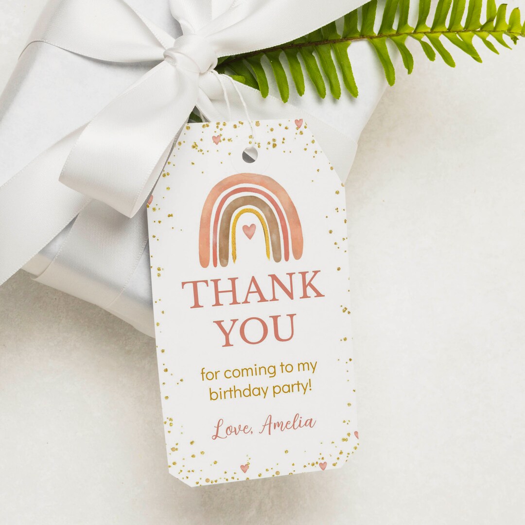 EDITABLE Boho Birthday Party Thank You Tag, Boho Rainbow Birthday Favor ...