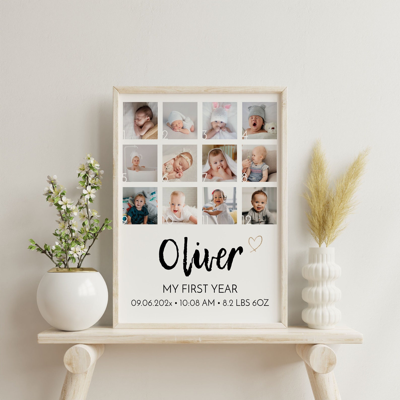 Editable First Year Photo Collage, 12 Months Photo Print, Modern First ...
