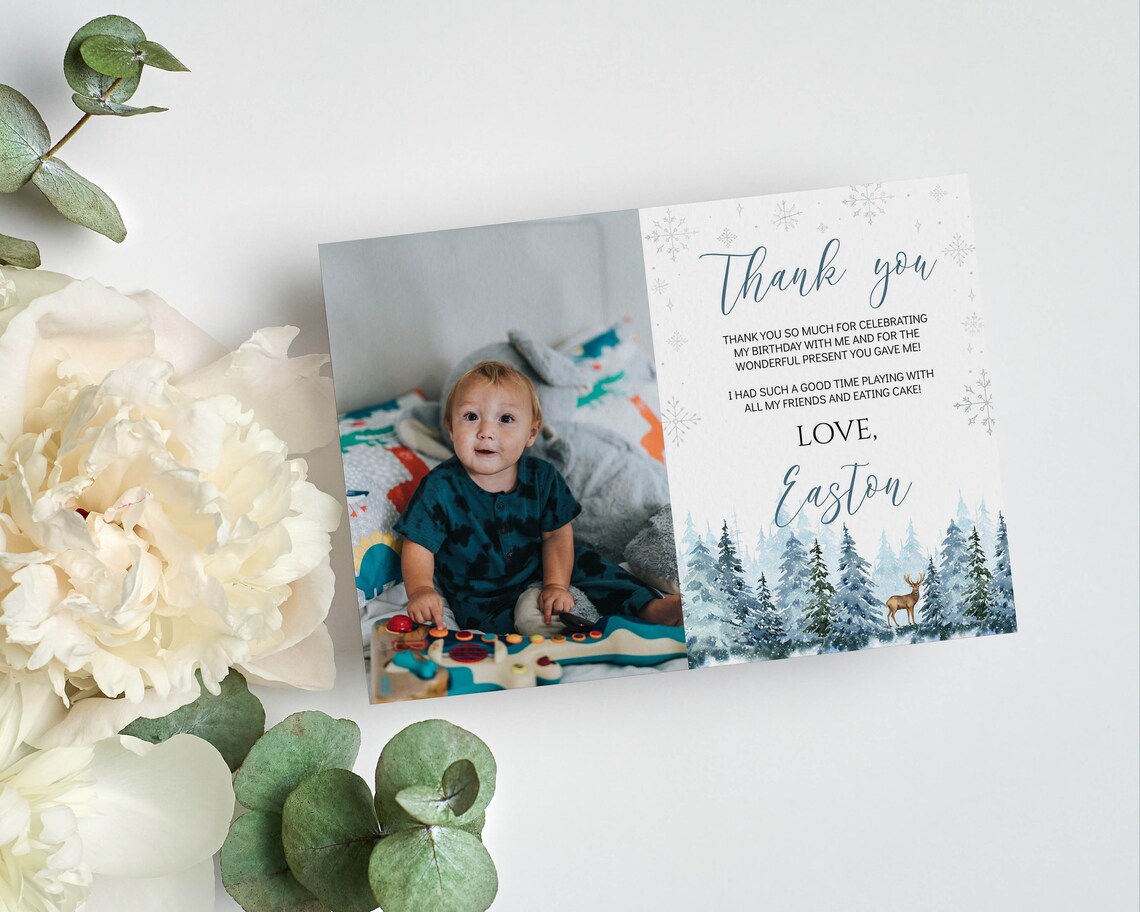 EDITABLE Winter Onederland Thank You Card, Winter 1st Birthday Thank ...