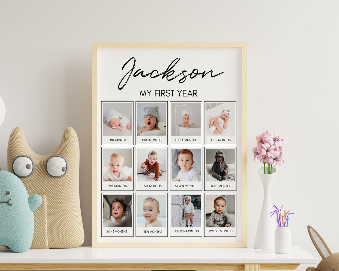 Editable First Year Photo Collage, 12 Months Photo Print, Modern First ...