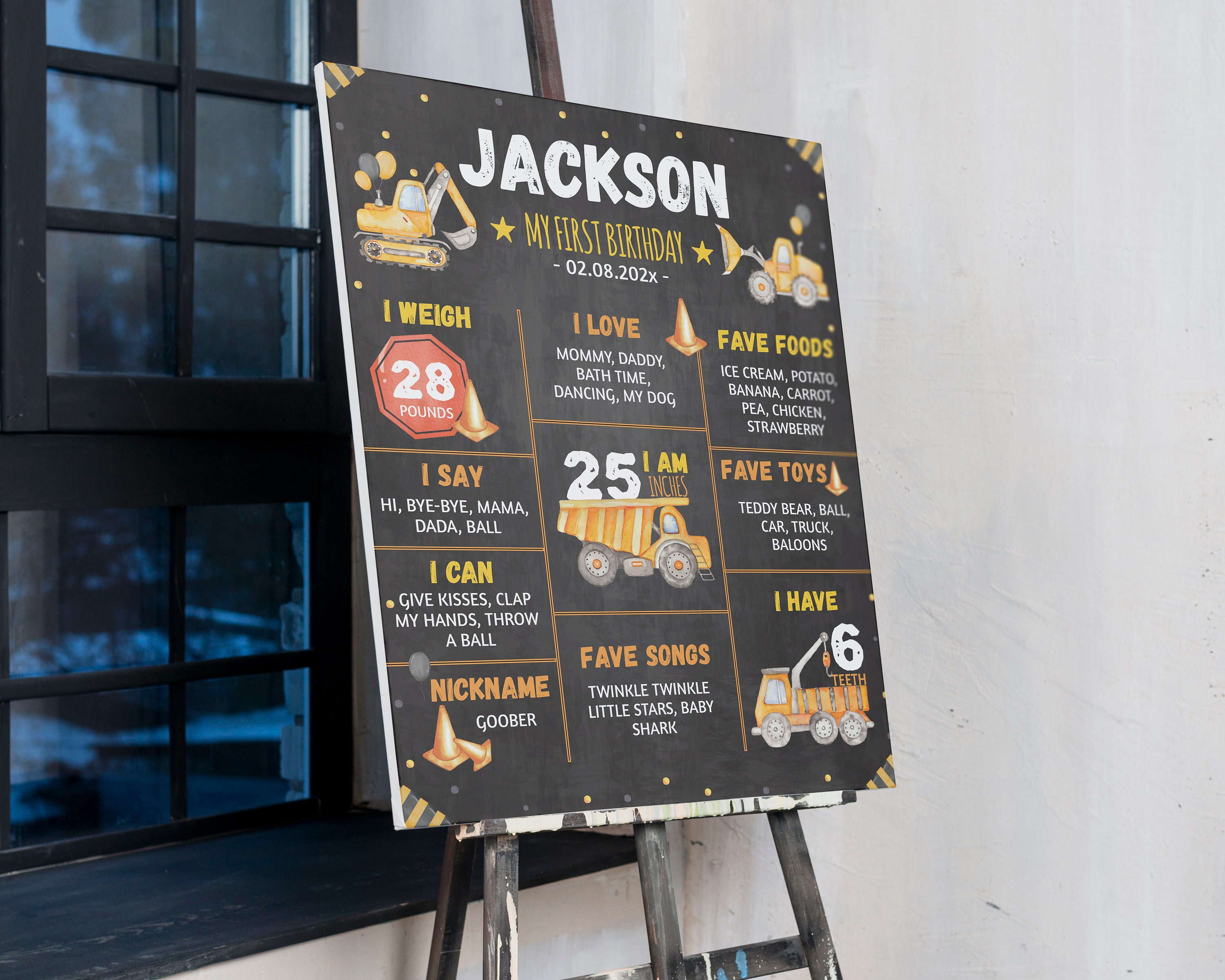 EDITABLE Construction Birthday Milestone Sign Boy 1st | Etsy