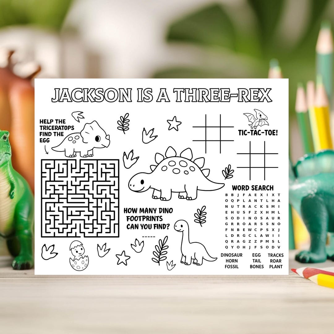 EDITABLE Dinosaur Birthday Coloring Placemat, Dino Coloring Sheet ...
