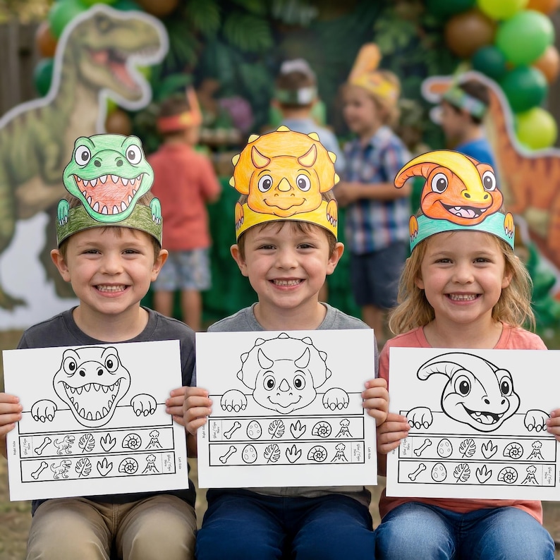 Printable Dinosaur Party Hats | Dinosaur Crown Templates | Dinosaur ...