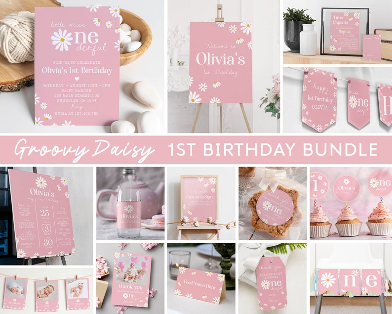 Editable Daisy First Birthday Invitation Bundle Daisy - Etsy