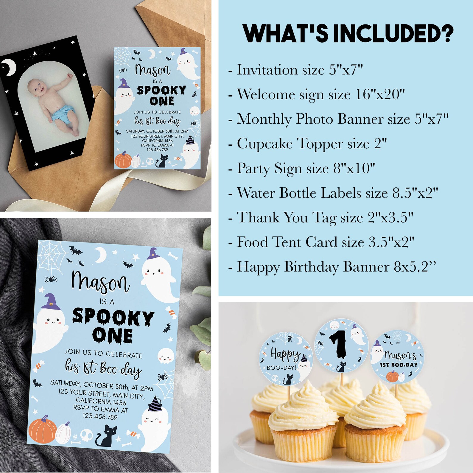 Editable Spooky One Birthday Invitation Bundle Halloween 1st - Etsy