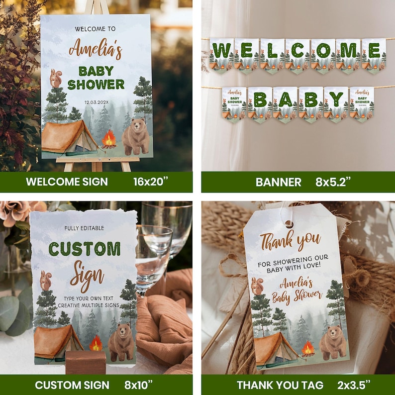 Little Camper Baby Shower Bundle, Camping Theme Party Decor, Woodland ...