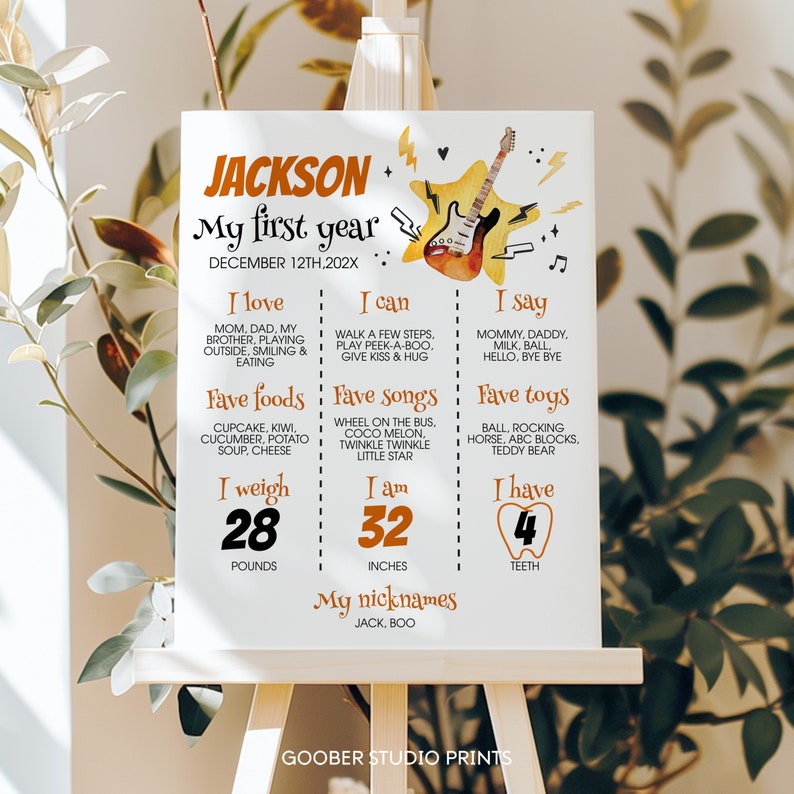 EDITABLE One Rocks Birthday Milestone Poster, Rock and Roll Milestone ...