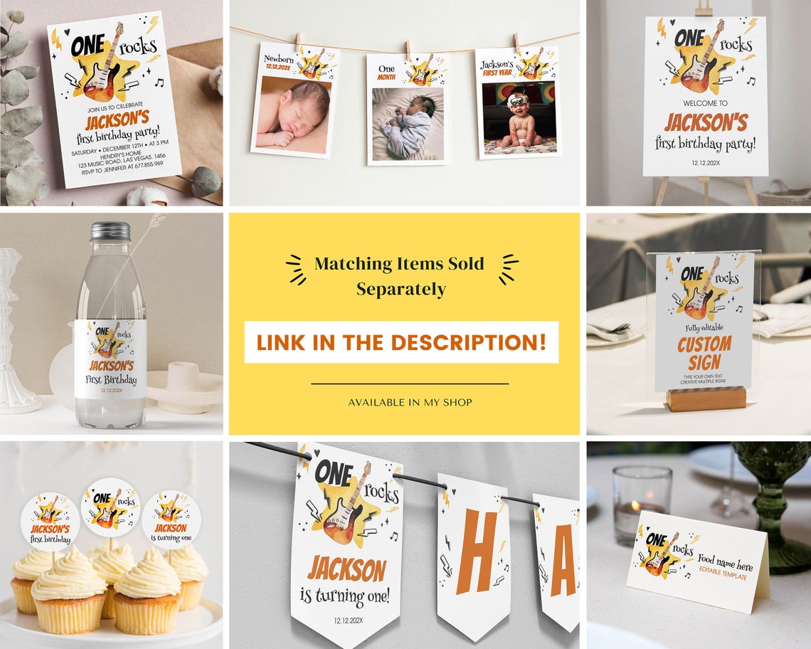 EDITABLE One Rocks Favor Tags Rock and Roll Birthday Thank - Etsy