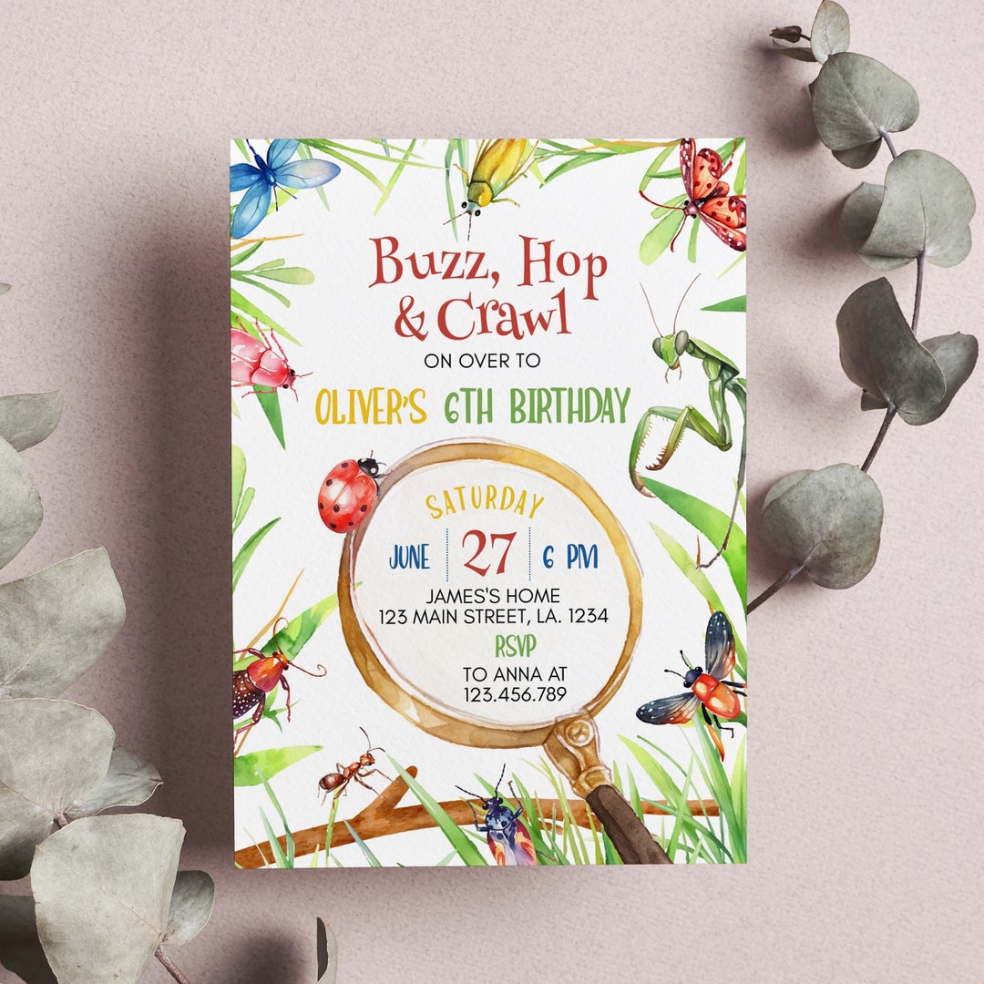 EDITABLE Bugs Birthday Invitation, Insect Party Invitation, Outdoor Bug ...
