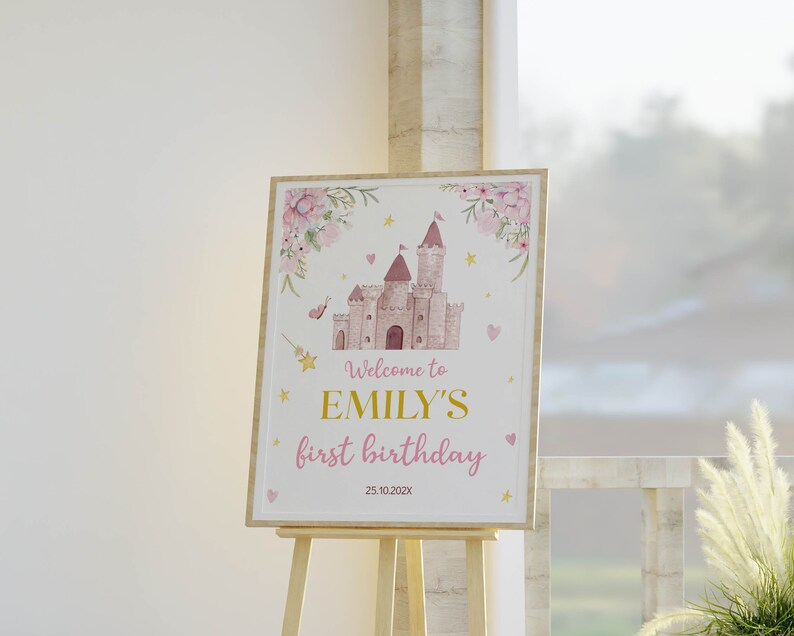 Princess Castle Birthday Sign, Editable Welcome Poster for Girl's First ...