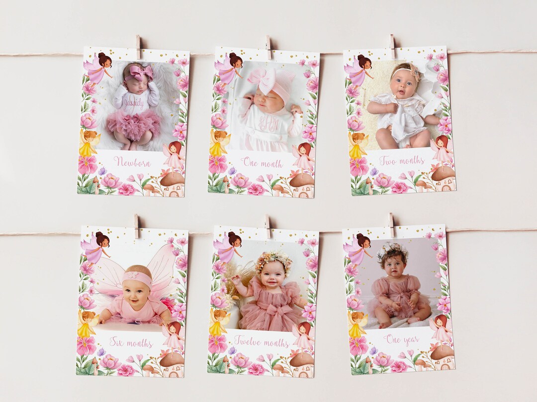 Editable Fairy Photo Birthday Banner, Printable 12 Month Birthday ...
