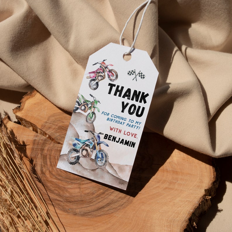 EDITABLE Dirt Bike Birthday Thank You Tag, Boy Birthday Party Favor Tag ...