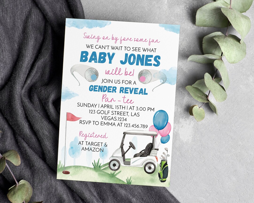 EDITABLE Golf Gender Reveal Invitation, Golf Ball Gender Reveal Theme ...