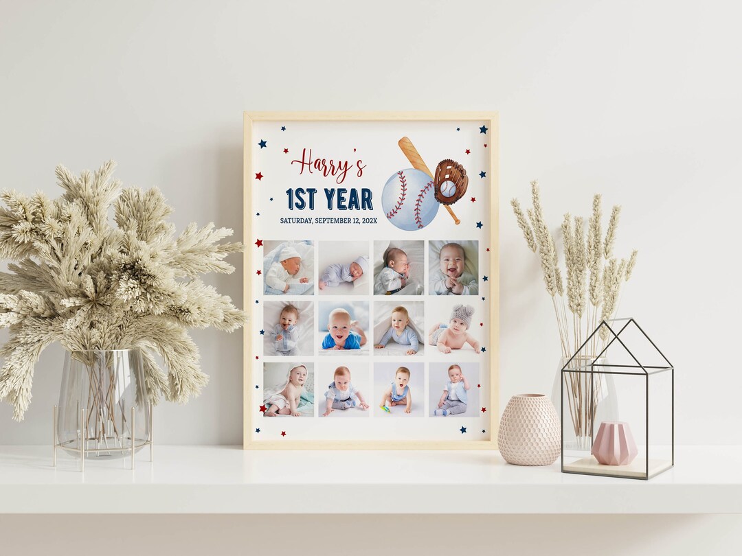 Editable First Year Photo Collage, 12 Month Photo Print, First Birthday ...