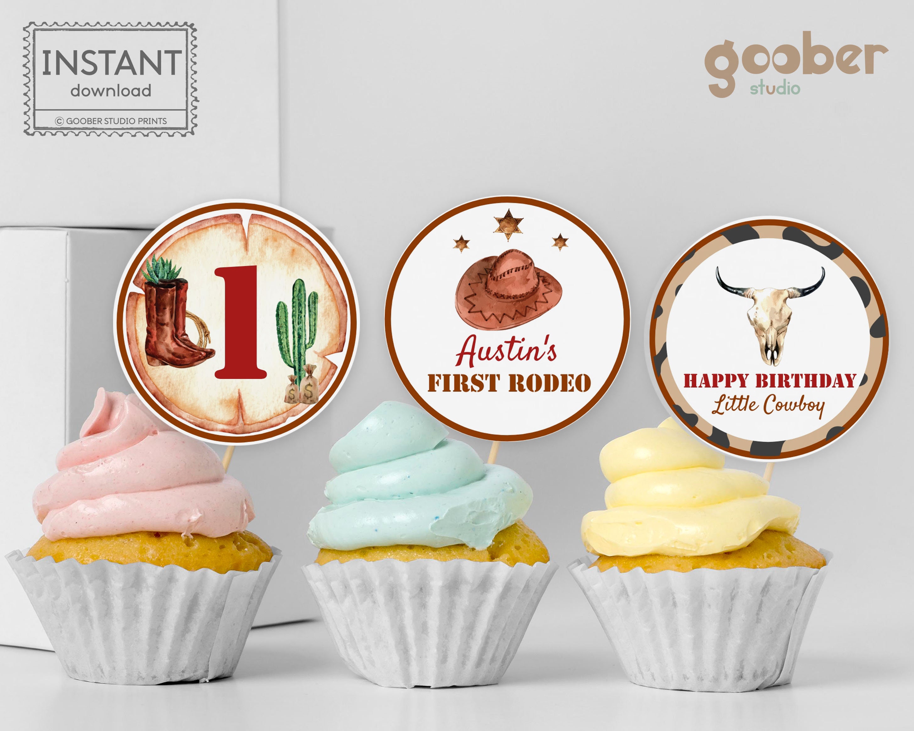 Editable My First Rodeo Birthday Cupcake Topper Cowboy 1st | Etsy