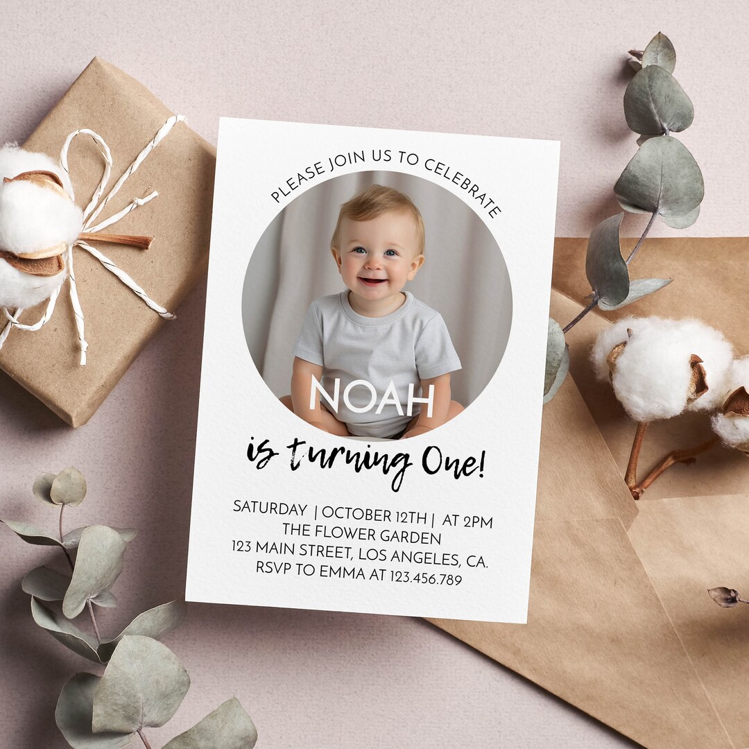 Minimalist First Birthday Invitation, Modern 1st Birthday Invite, Photo ...