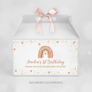 EDITABLE Boho Birthday Party Favor Box Label, Boho Rainbow Birthday ...