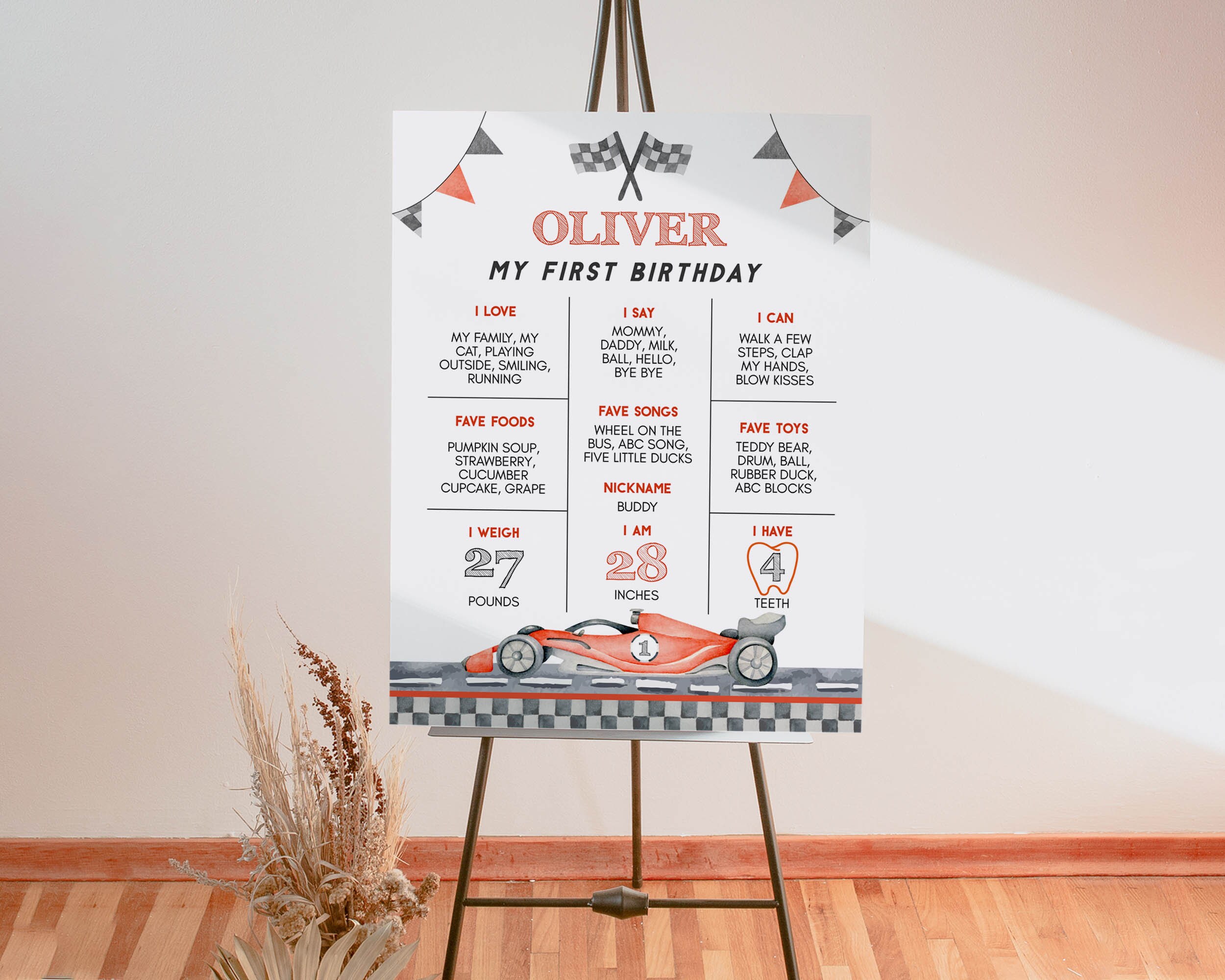 EDITABLE Race Car Birthday Milestone Poster Race Car 1st - Etsy