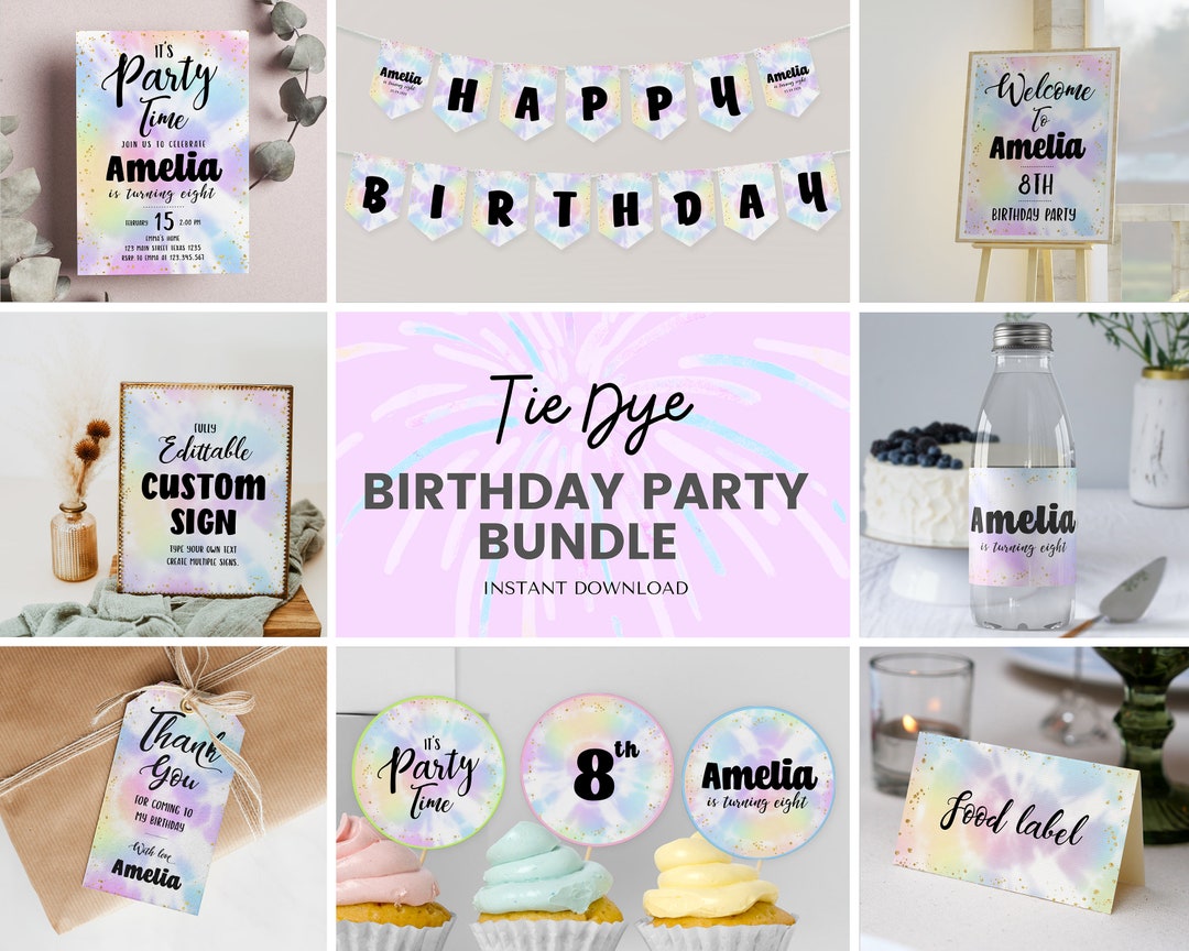 Editable Tie Dye Birthday Invitation Bundle, Tie Dye Birthday Party ...