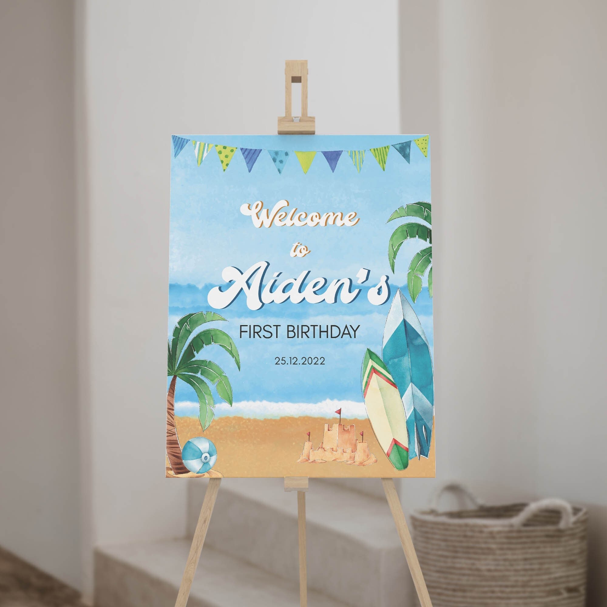 EDITABLE Surf Birthday Sign the Big One Wave Birthday Welcome - Etsy