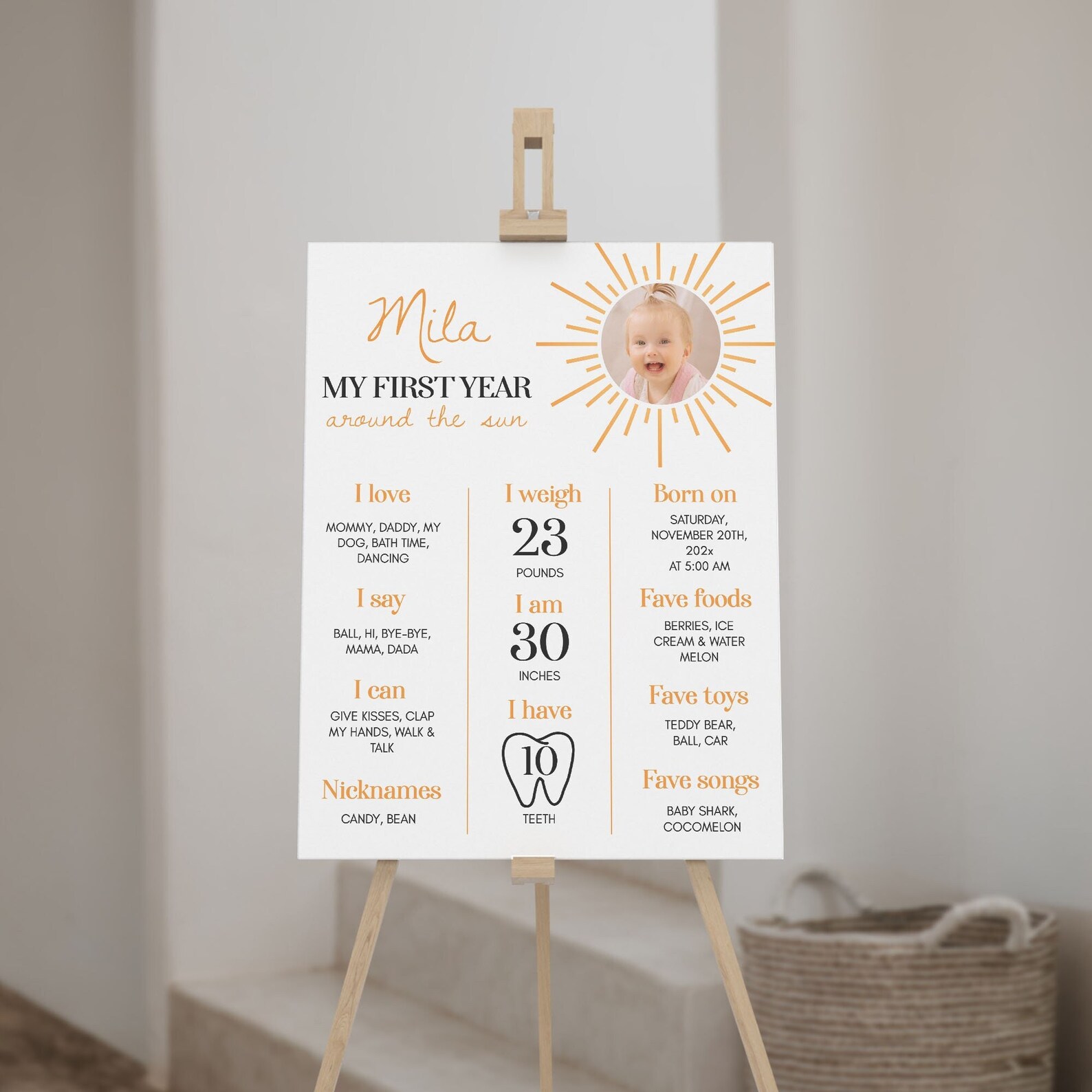 EDITABLE Sunshine 1st Birthday Milestone Sign Modern Sunshine - Etsy