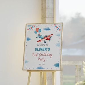 EDITABLE Airplane Birthday Welcome Sign, Airplane 1st Birthday Party ...