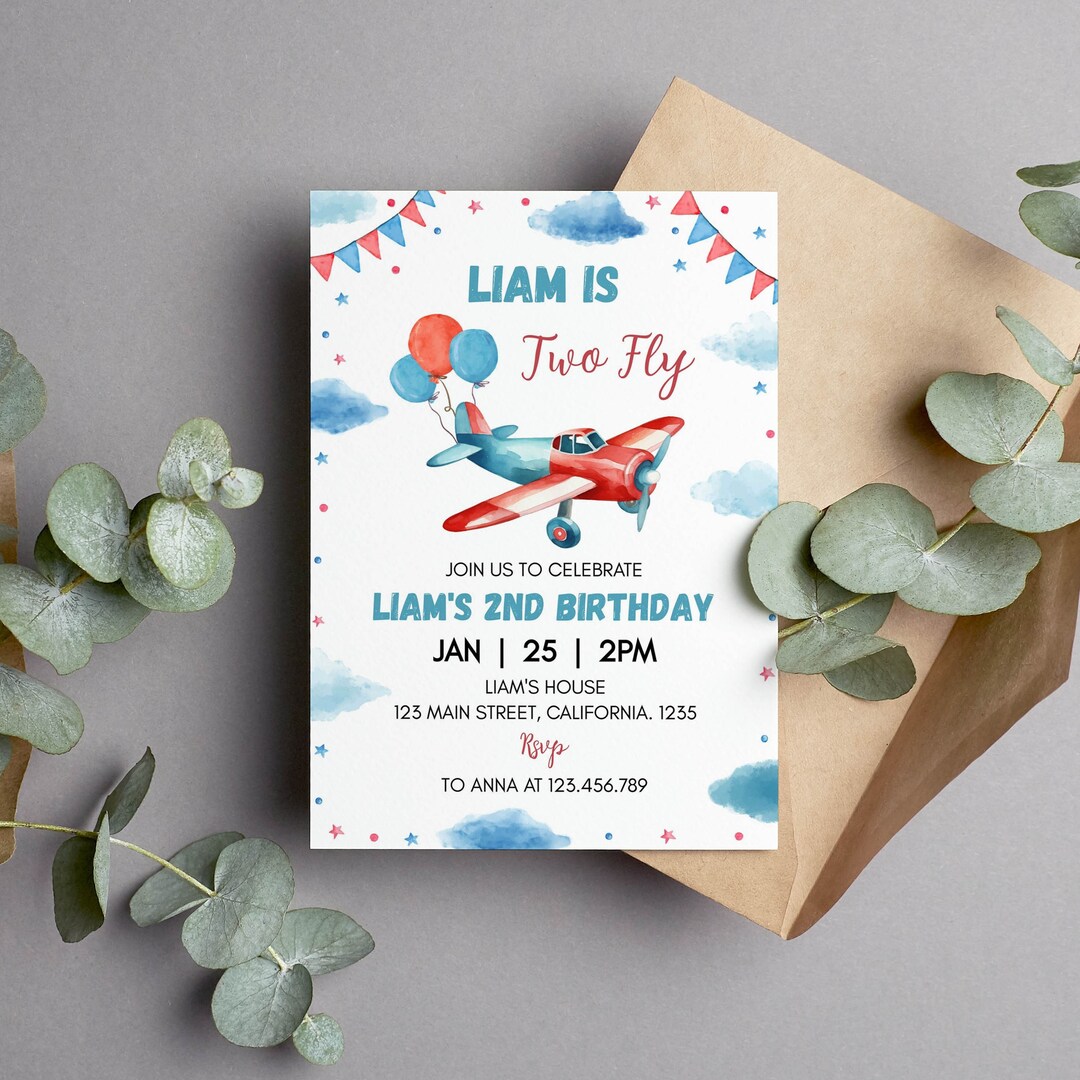 Editable Airplane Birthday Invitation, Two Fly Birthday Invitation, Boy ...