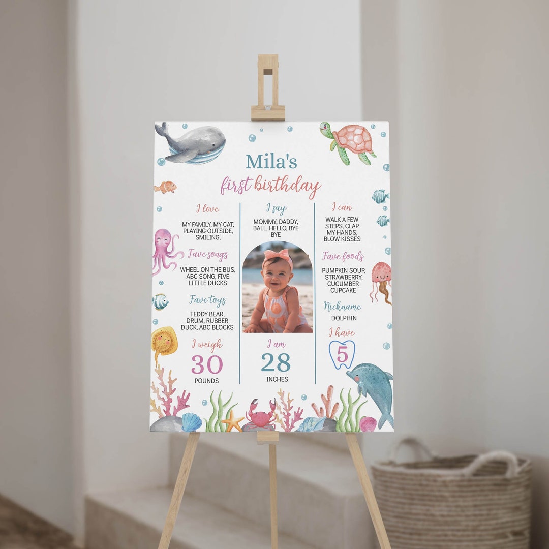 EDITABLE Under the Sea First Birthday Milestone Board, Oneder the Sea ...