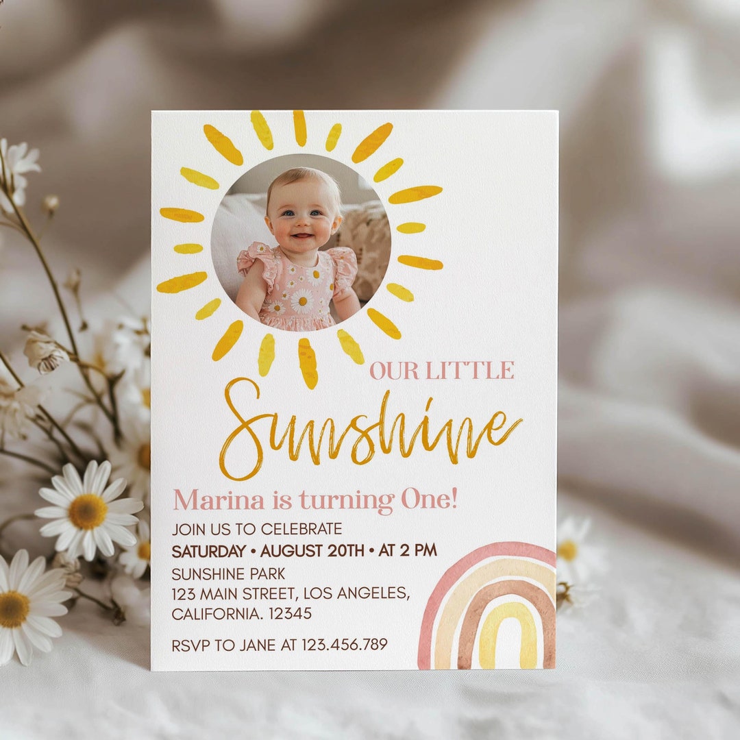 Our Little Sunshine Birthday Invitation, Boho Sun 1st Birthday Invite ...