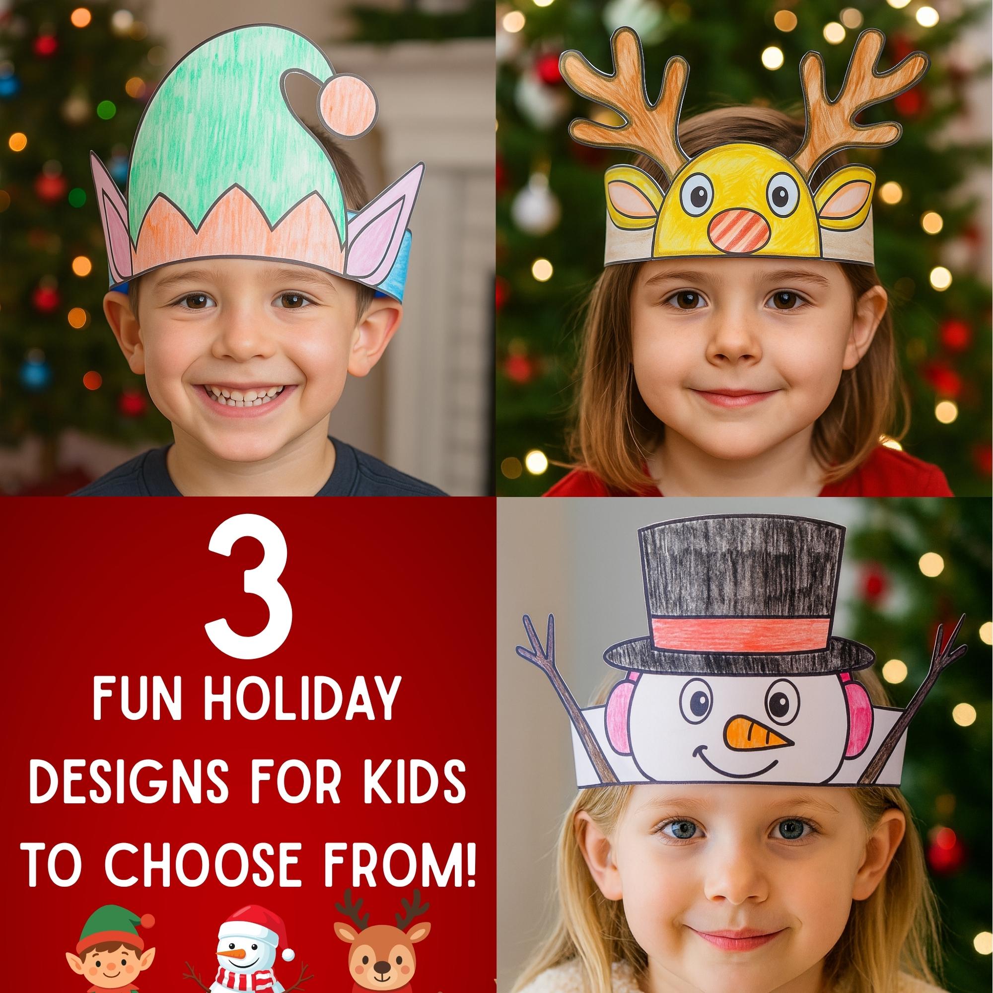 Christmas Hat Craft 3 Pack – Printable Paper Hats for Kids – Reindeer ...