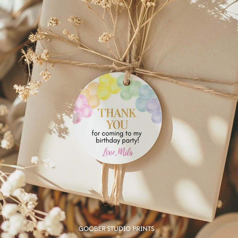 EDITABLE Pastel Rainbow Birthday Thank You Tags, Pastel Birthday Party ...