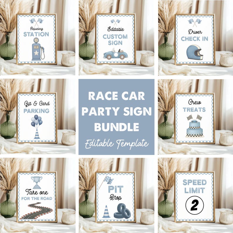 Editable Race Car Party Signs Bundle, Racing Birthday Food Drink Sign ...