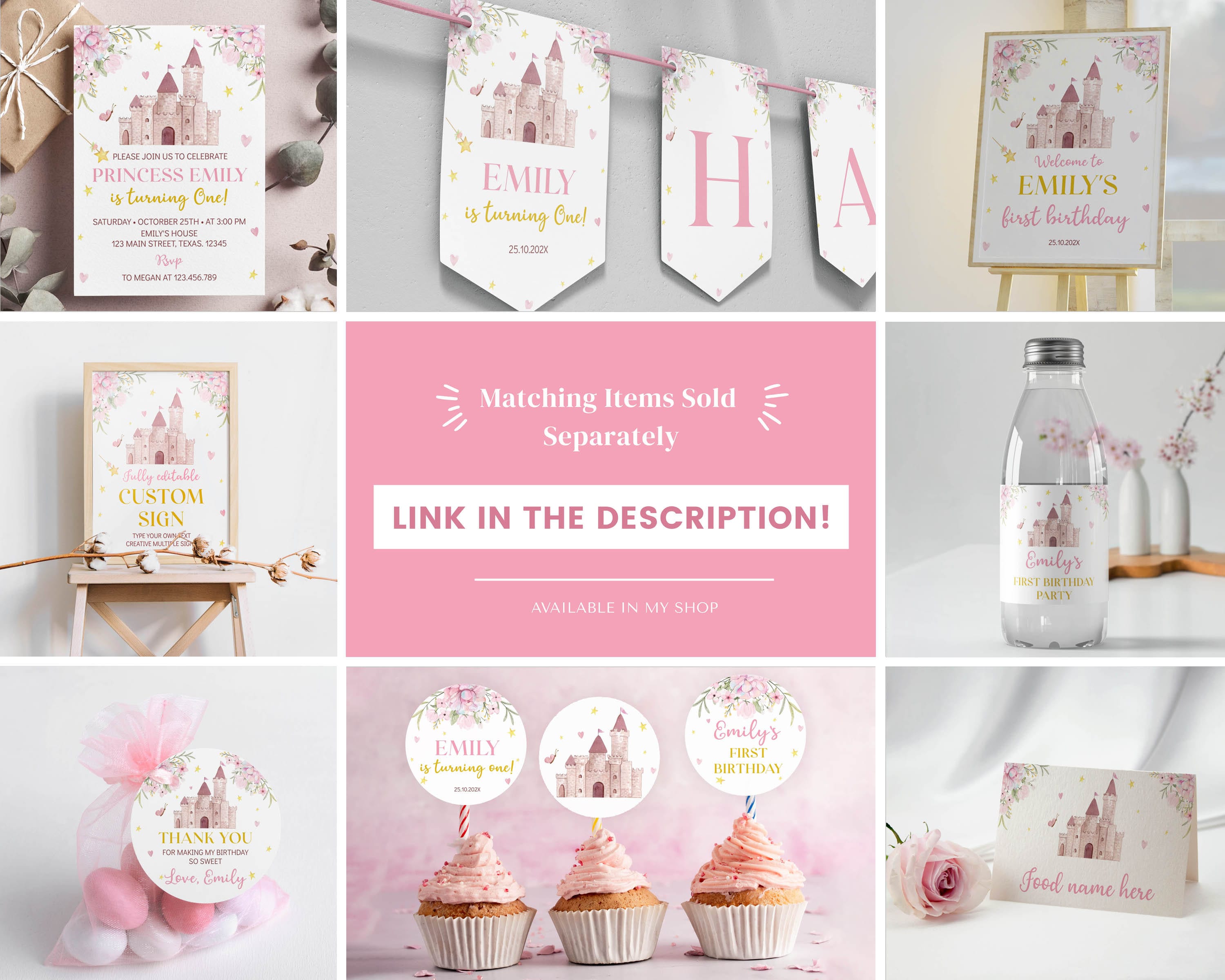 Princess Birthday Photo Banner, Princess 1st Birthday Banner, Baby ...