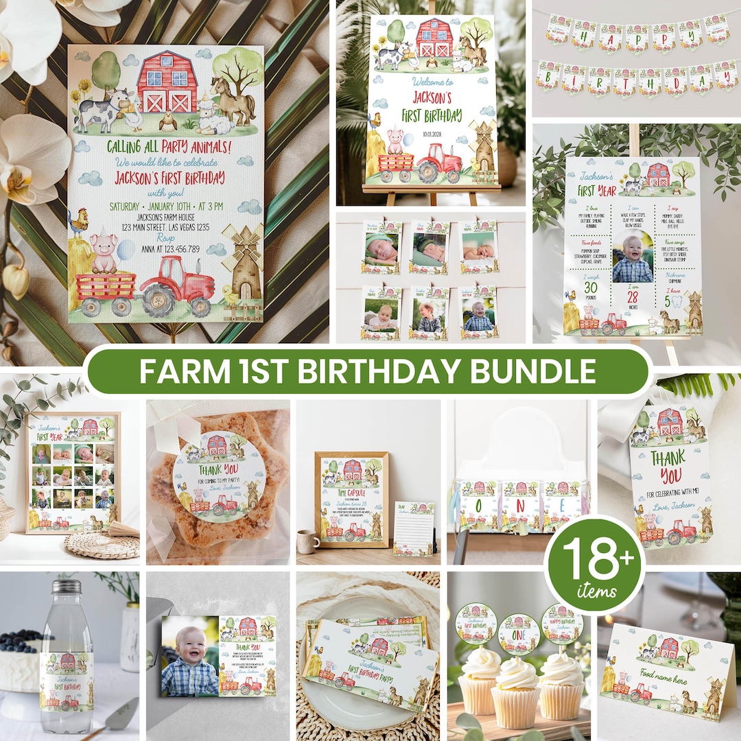 Editable Farm Birthday Invitation Bundle, Barnyard Birthday Party Kit ...